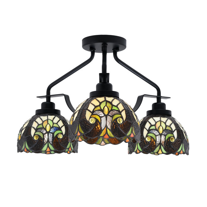 Toltec Lighting Odyssey 3 Light Semi-Flush Shown In Matte Black Finish With 7" Ivory Cypress Art ...